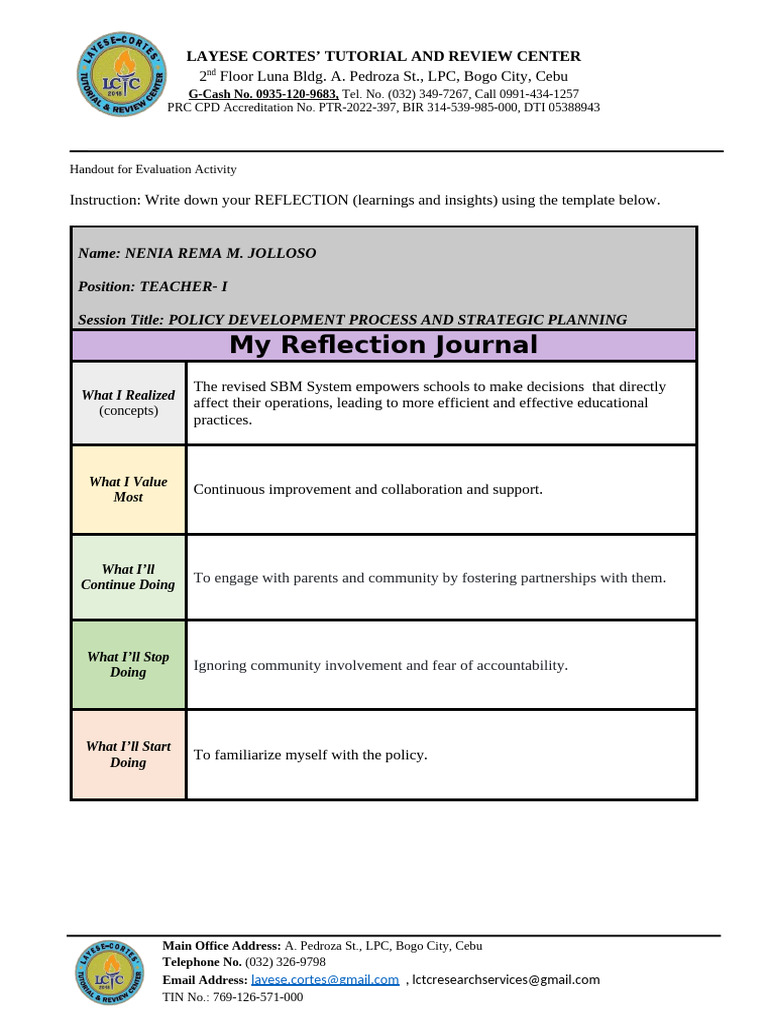 Reflection on Policy Development Process | PDF