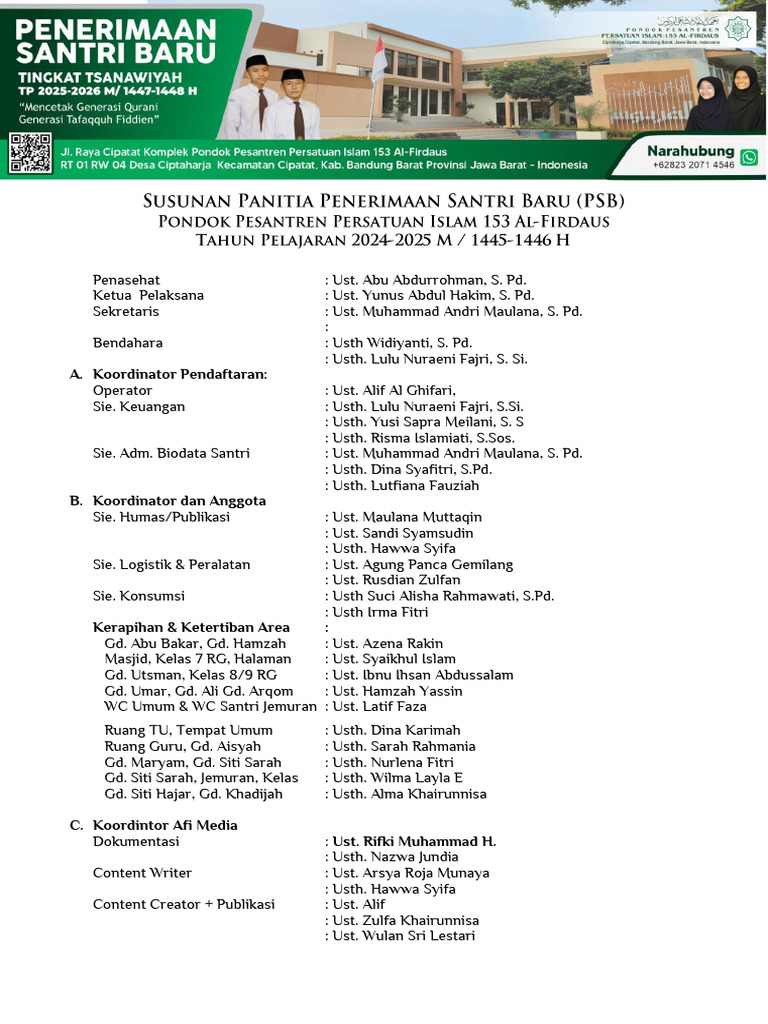 Mts-Susunan Panitia PSB (Utama) 2025-2026 | PDF