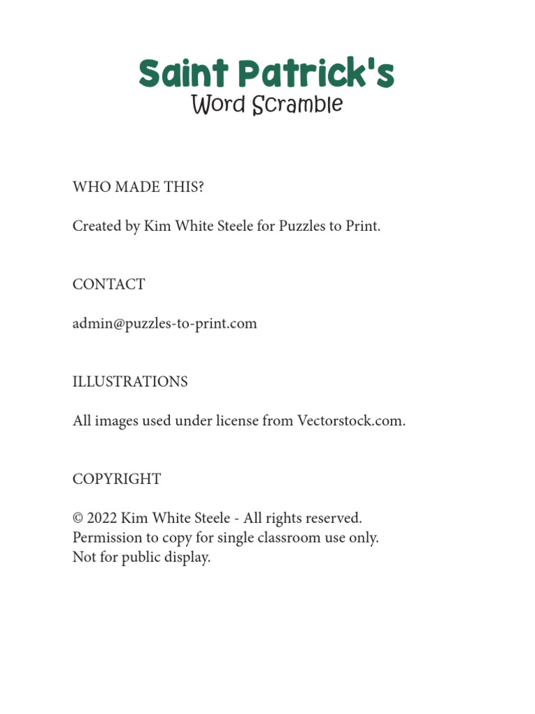 Saint Patricks Day Word Scramble | PDF