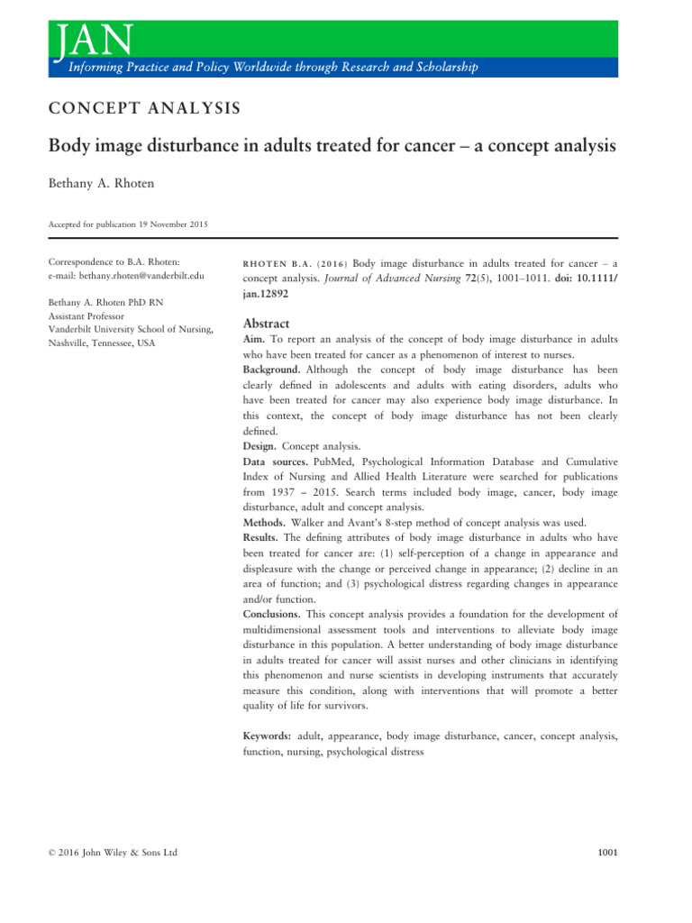 Body Image Disturbance in Cancer Survivors | PDF | Cancer | Body Image