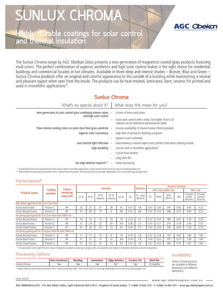 Sunlux Chroma: Solar Control Glass | PDF | Glasses | Color