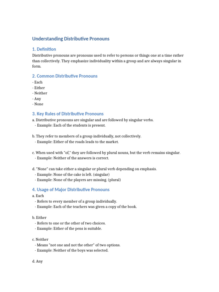 Understanding Distributive Pronouns | PDF