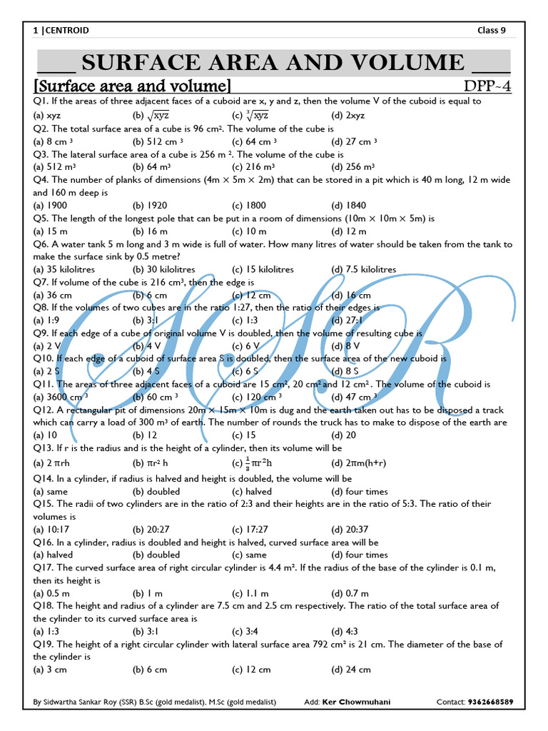 Surface Area and Volume _class 9_dpp 4 | PDF | Sphere | Euclidean Geometry