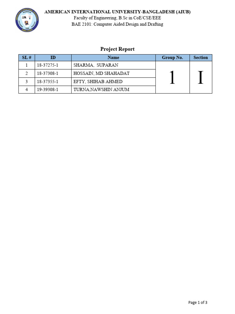 CAD Drafting Project Report - Shihab | PDF