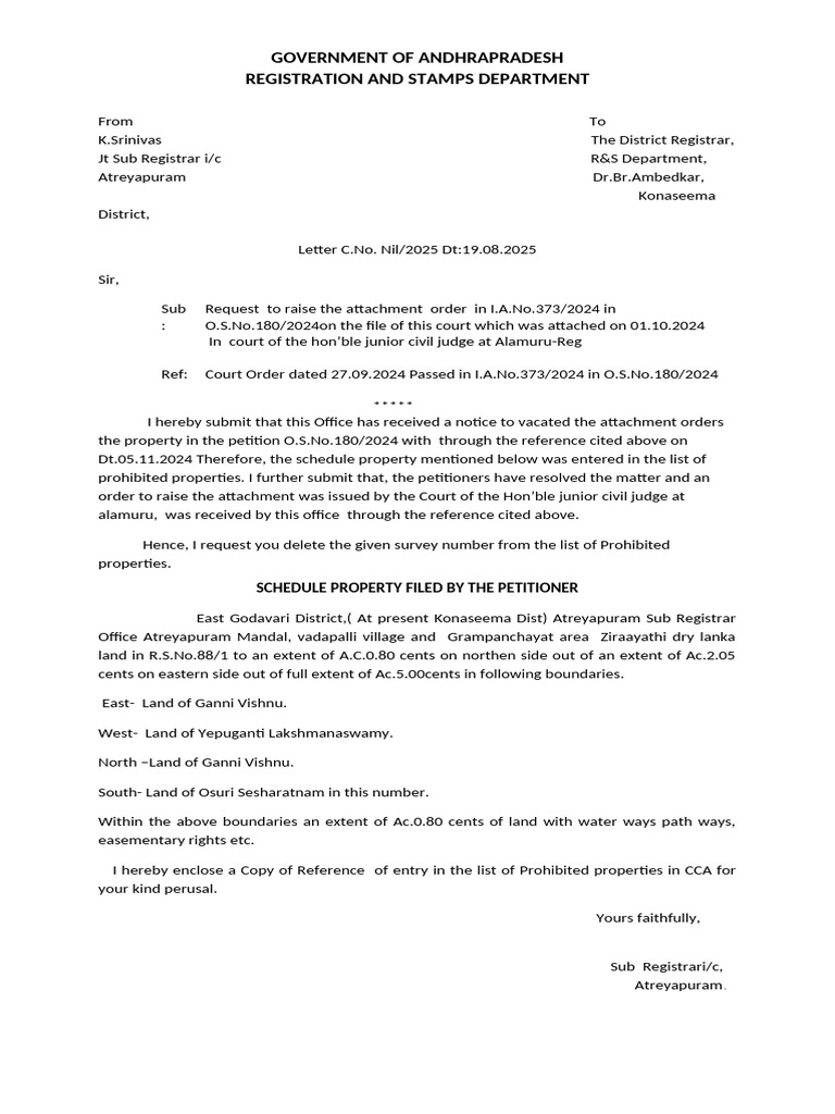 Request to Lift Property Attachment Order | PDF