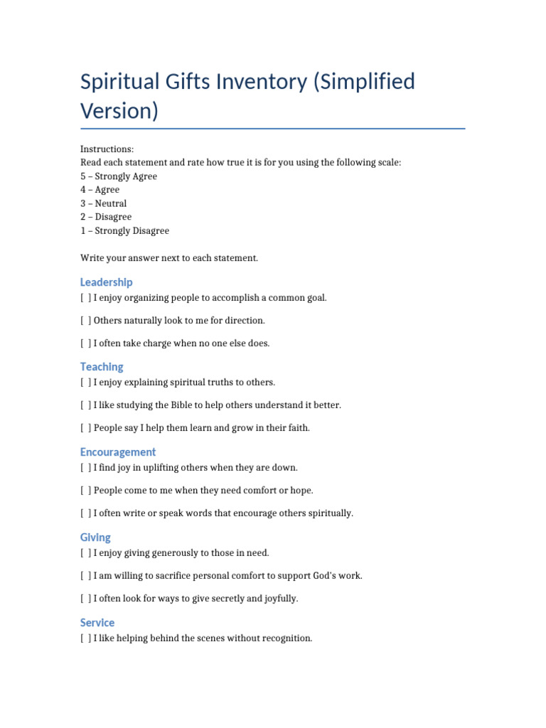 Spiritual Gifts Inventory Guide | PDF