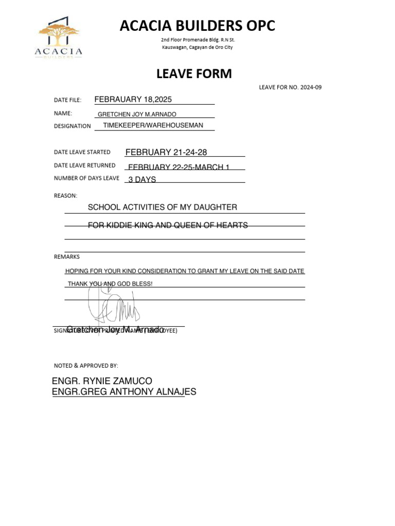 Leave Form Gretchen | PDF