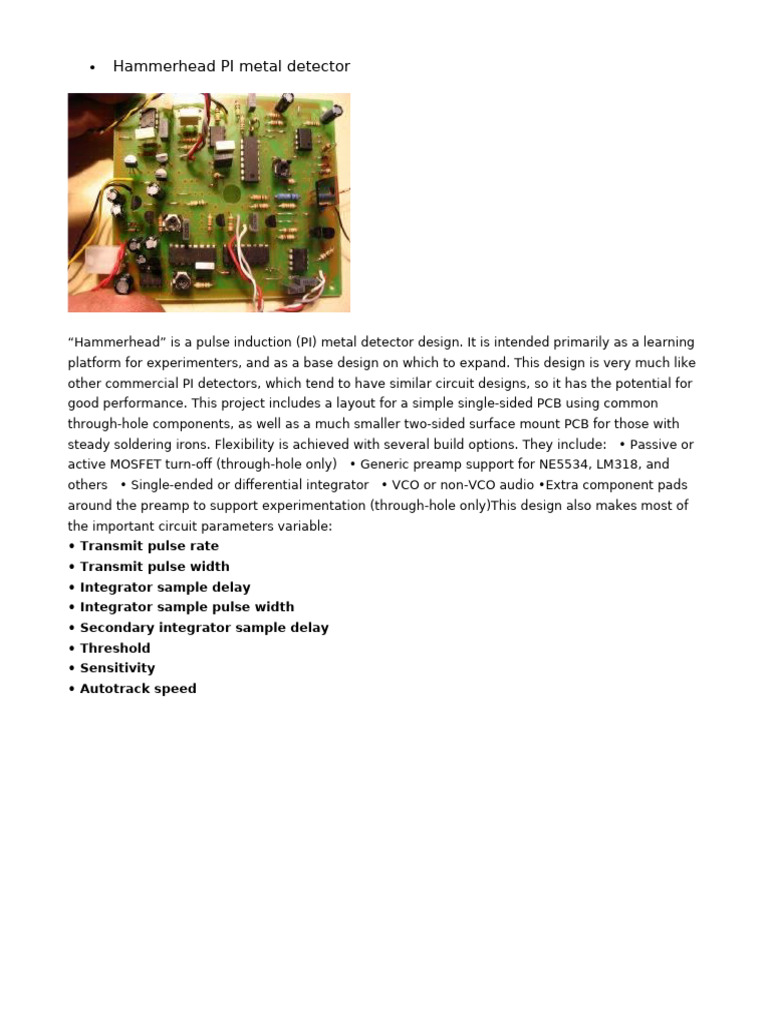 Hammerhead PI Metal Detector Design Guide | PDF | Operational Amplifier ...