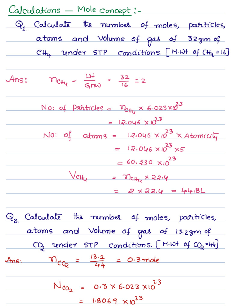 Junior Stoichiometry (Mole Concept) - 2 | PDF | Mole (Unit) | Molecules