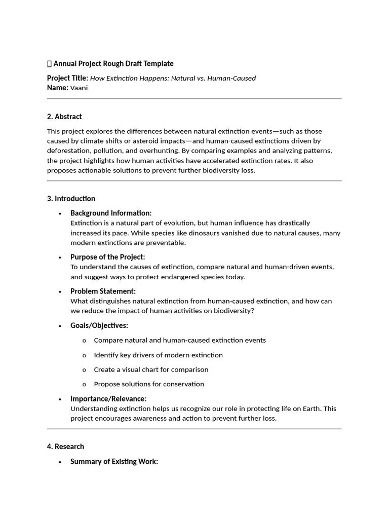 Annual Project Rough Draft Template SST | PDF | Extinction ...