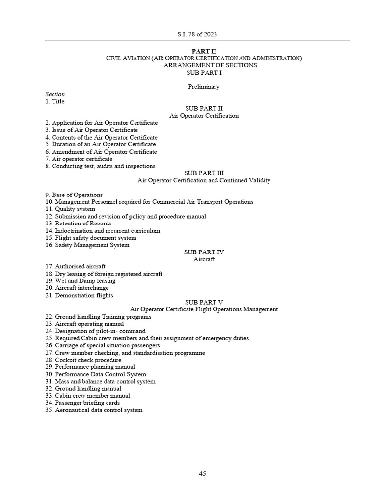 S.I. 78 of 2023 Civil Aviation Operations Aircraft 2023 Part II Civil Aviation (Air Operator ...