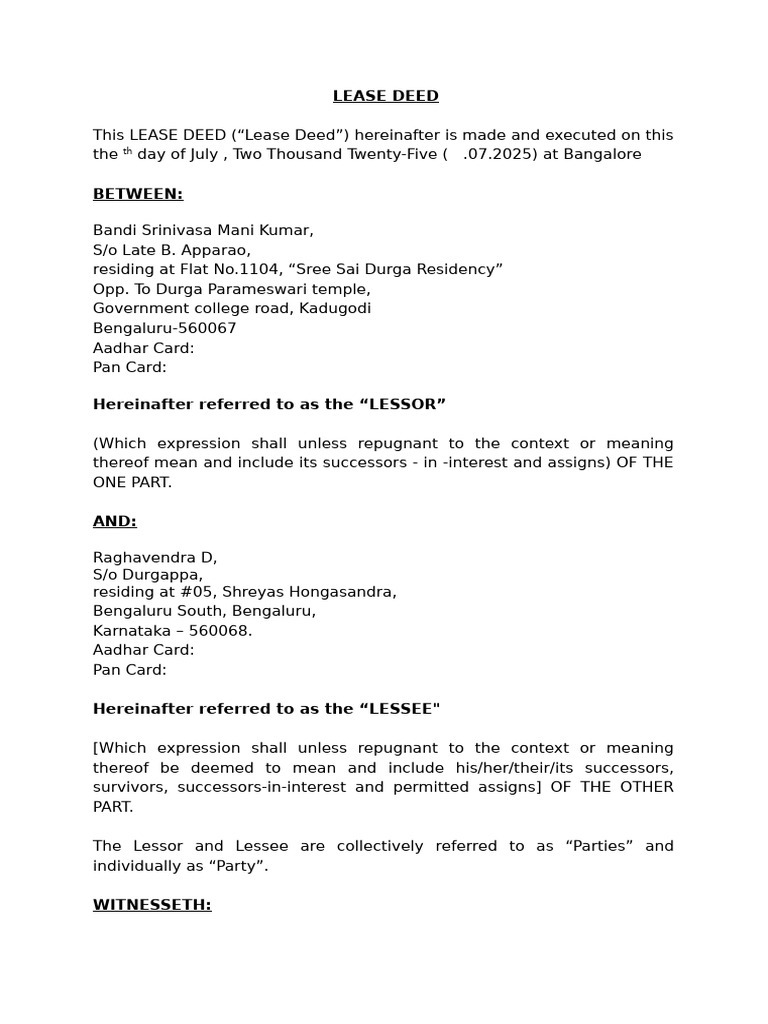 Bandi Manikumar Lease Agreement | PDF | Lease | Common Law