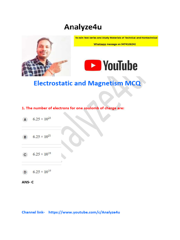 Electrostatic and Magnetism MCQs Guide | PDF | Magnet | Inductor