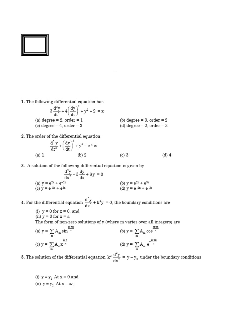 Differential Equations Ques. - Mathematics | PDF | Nonlinear System | Equations