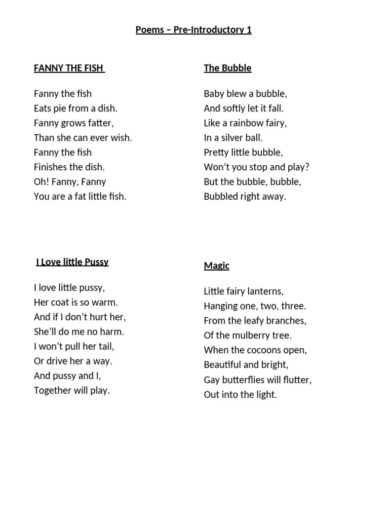 Poems - Pre Introductory | PDF