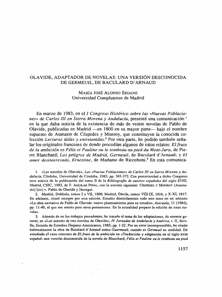 Olavide Adaptador de Novelas Una Version Desconocida de Germeuil de ...