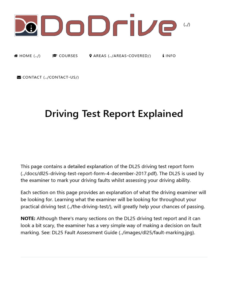 Understanding the DL25 Driving Test Form | PDF | Road | Traffic