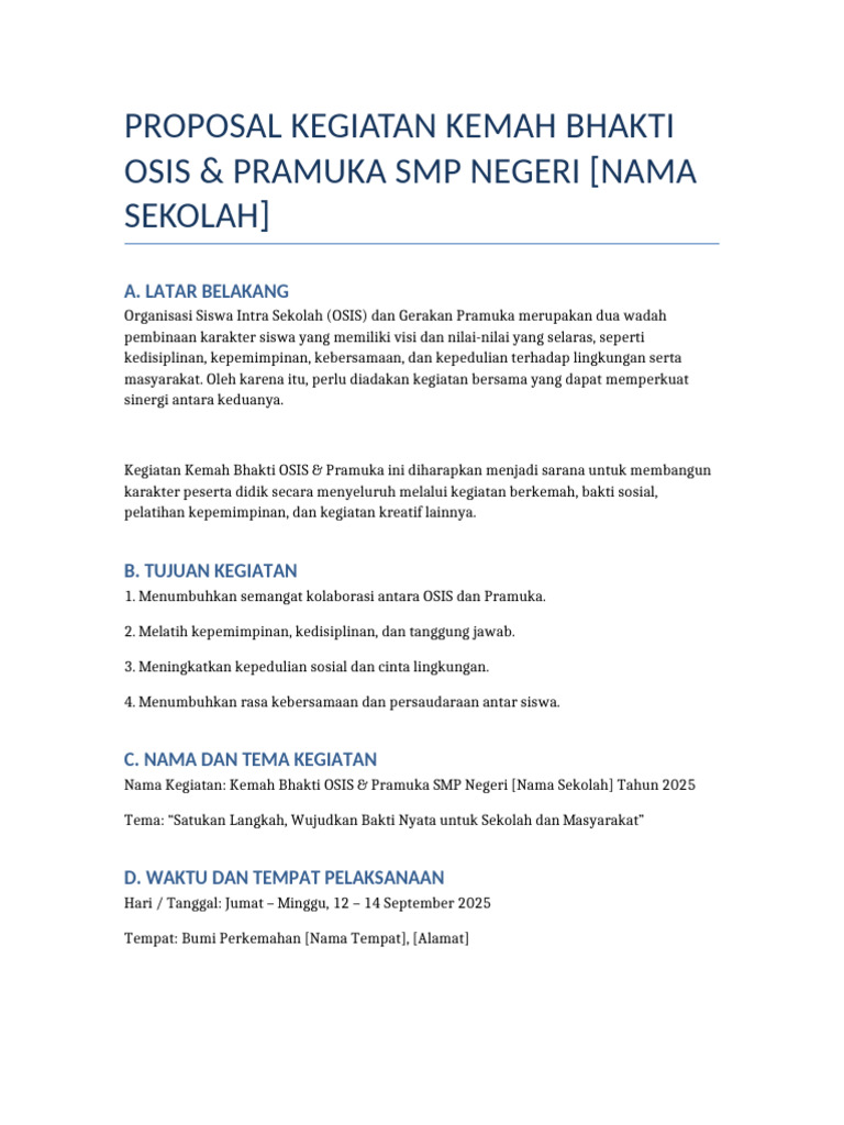 Proposal Kemah Bhakti OSIS & Pramuka | PDF