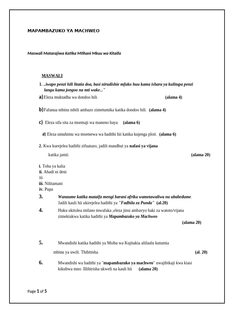 Mapambazuko Ya Machweo Qns | PDF
