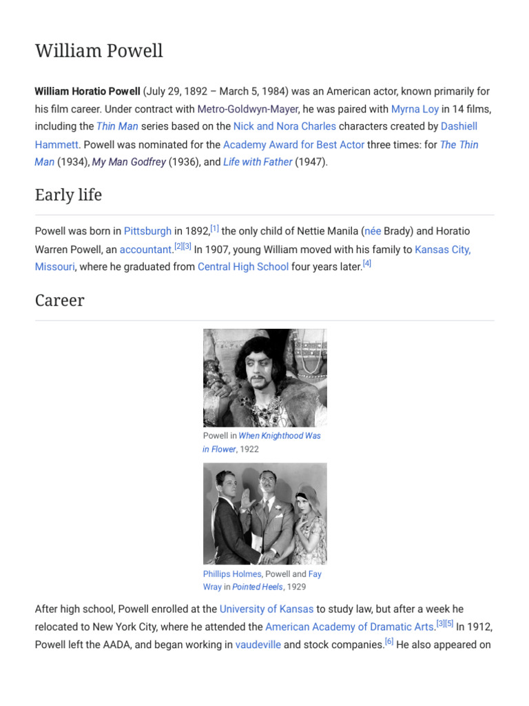 William Powell: Actor Biography | PDF