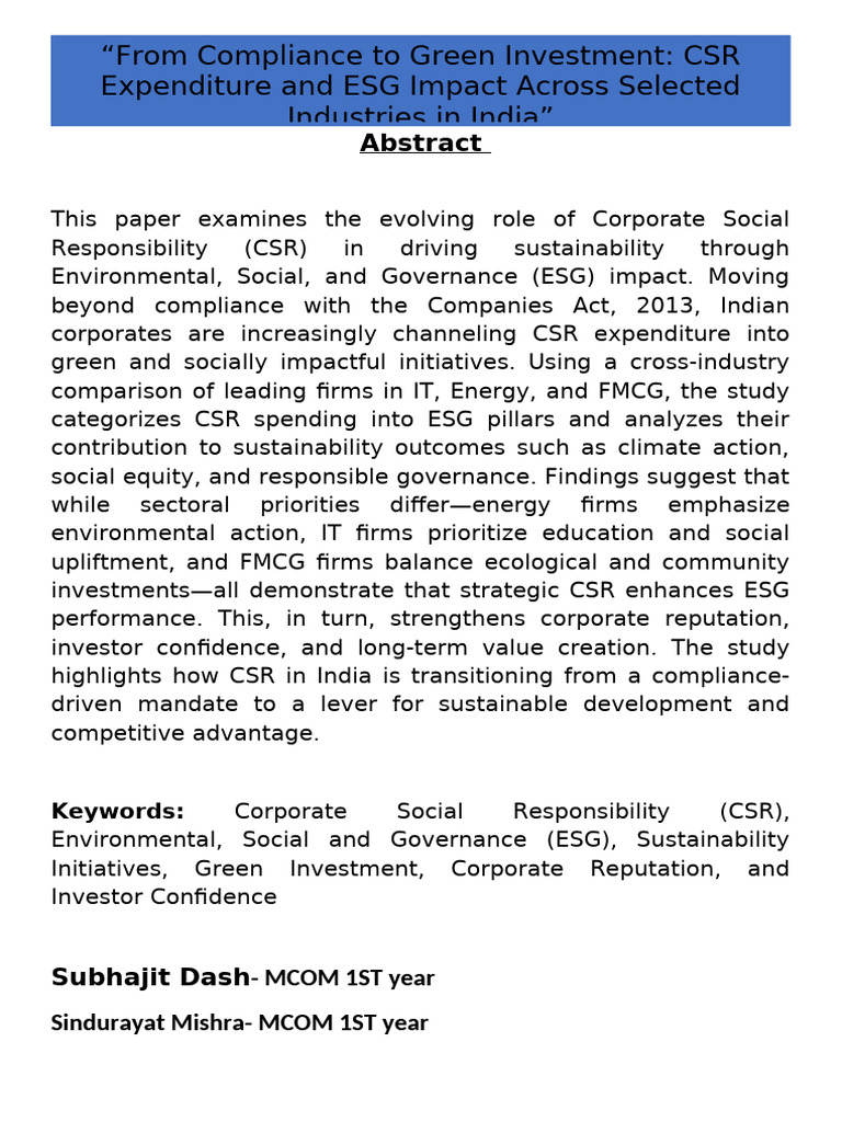Abstract (CSR & ESG) - 1 | PDF