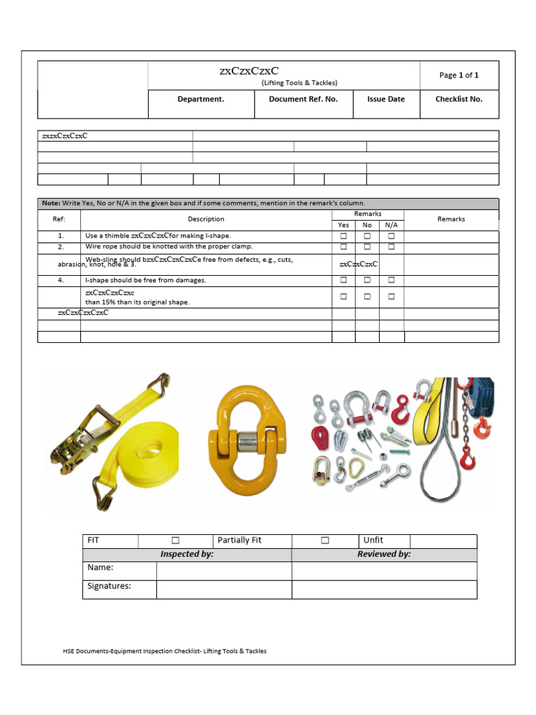 Lifting Tools Inspection Checklist | PDF