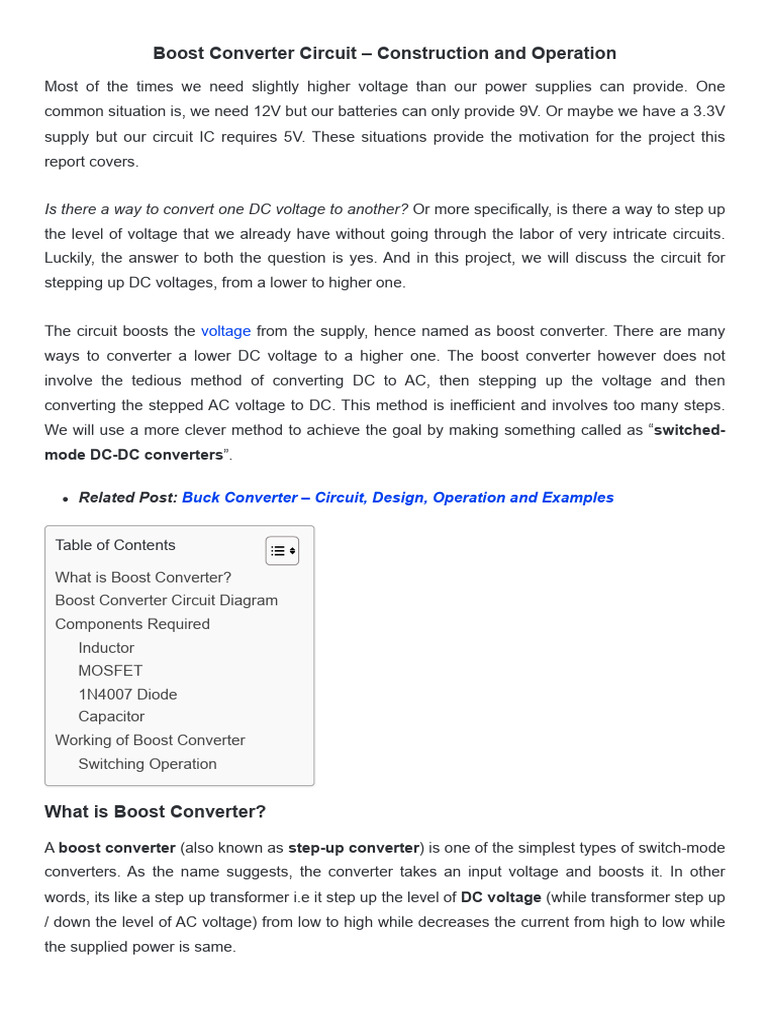 Boost Converter Circuit Overview | PDF | Capacitor | Mosfet