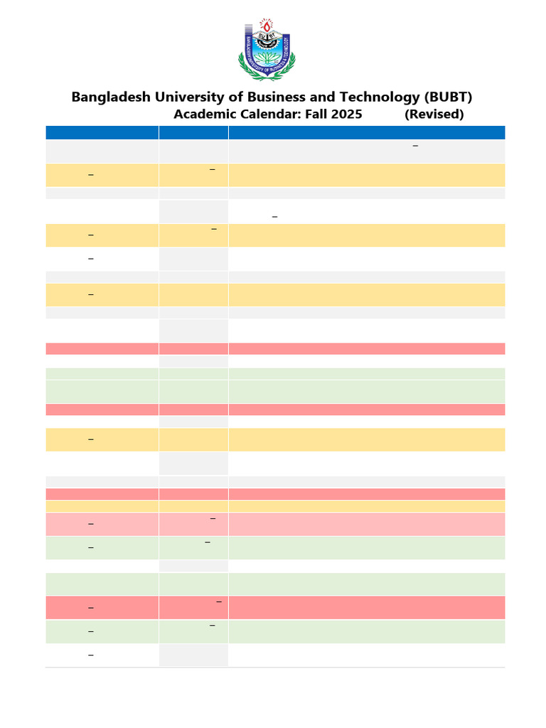 BUBT Fall 2025 Academic Calendar | PDF | Academic Term | Educational Stages