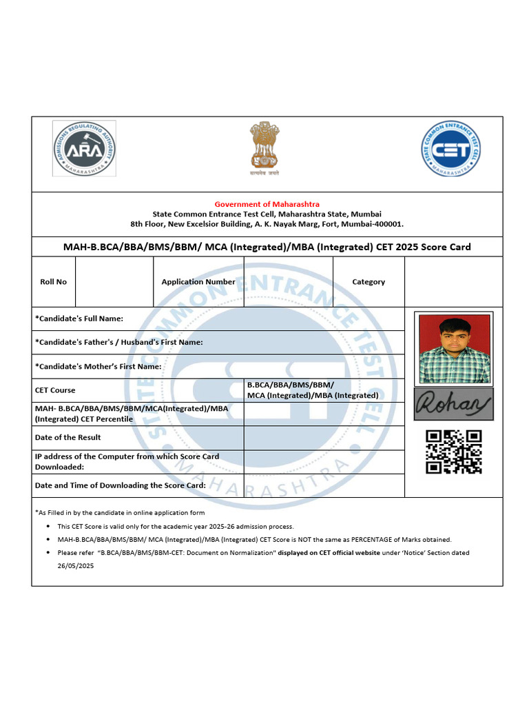 MAH-B.BCA/BBA/BMS/BBM/ MCA (Integrated) /MBA (Integrated) CET 2025 ...