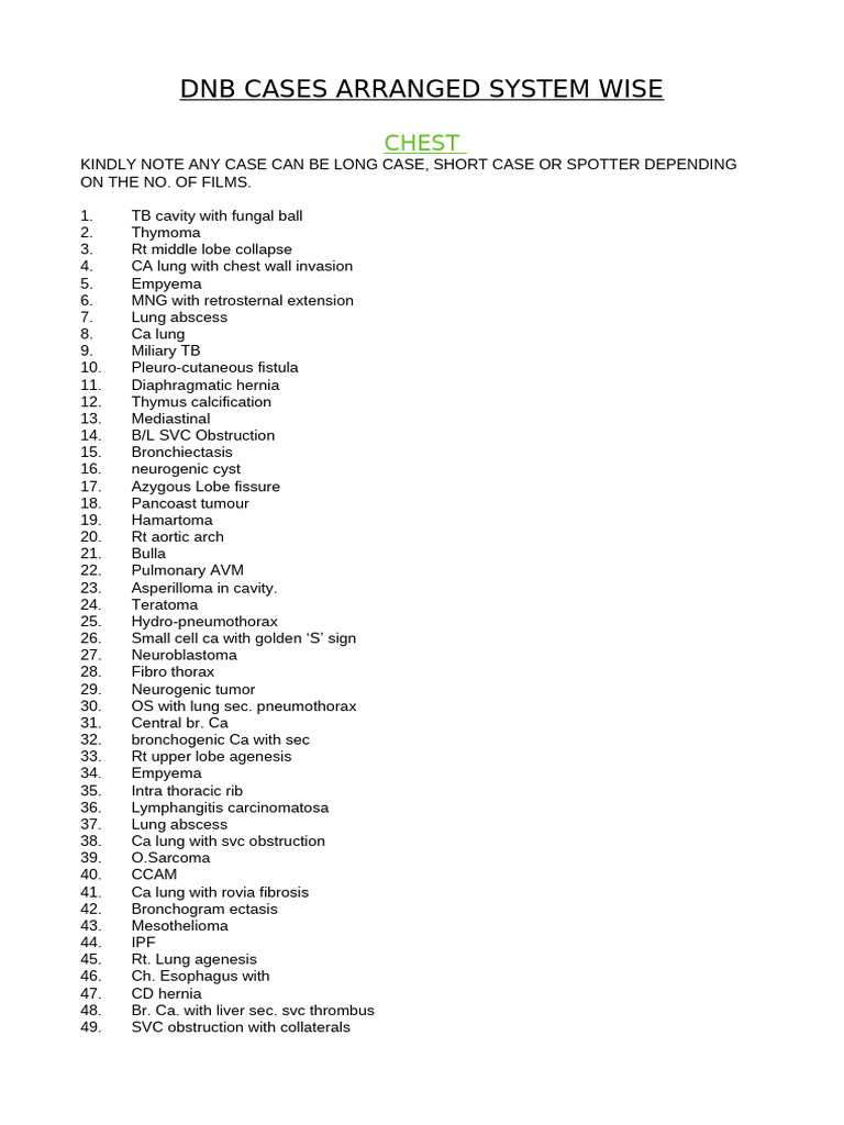 DNB Chest and CNS Case Summaries | PDF | Lung | Vein