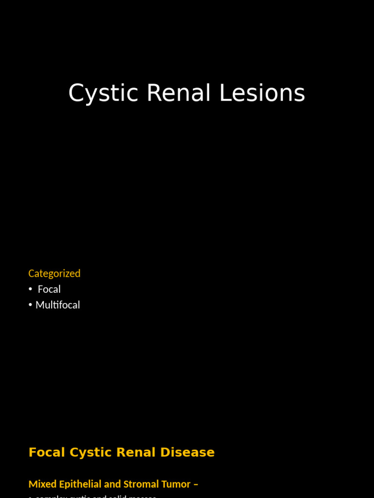 Cystic Renal Lesions Overview | PDF | Kidney | Medical Specialties