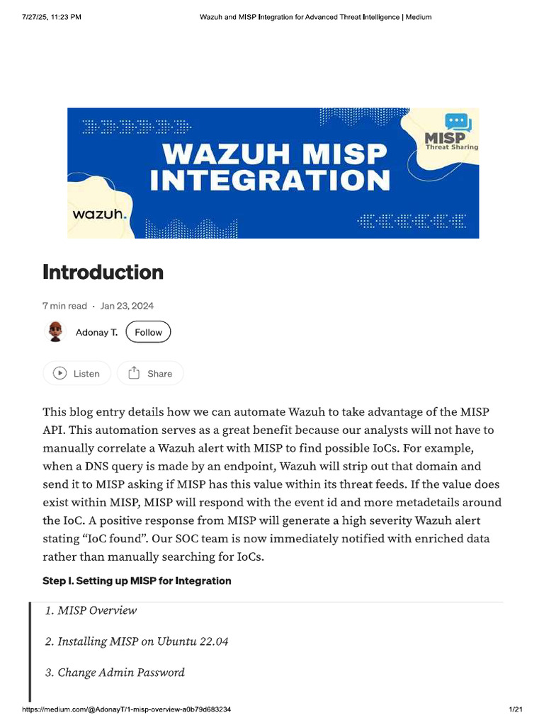 Wazuh With Misp | PDF