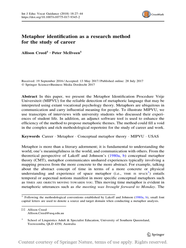 Metaphor Identification in Career Studies | PDF | Metaphor | Semantics