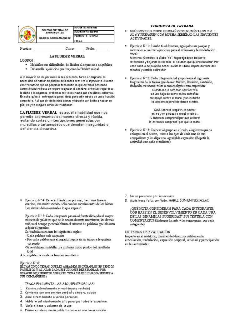 Guía de La Fluidez Verbal | PDF