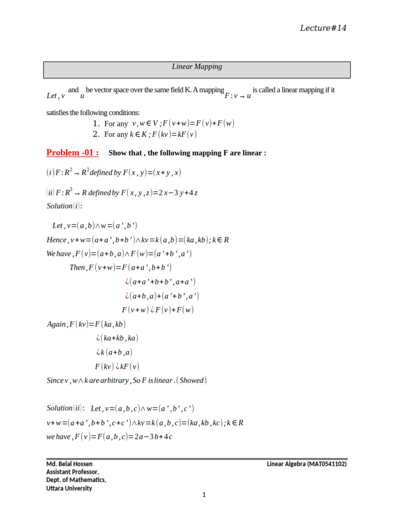 Linear Mapping in Vector Spaces | PDF | Linear Map | Algebra