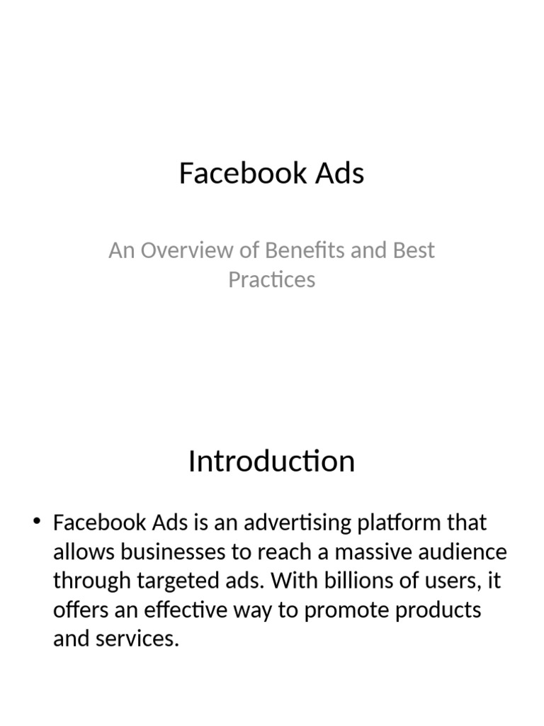 Facebook Ads: Benefits & Best Practices | PDF