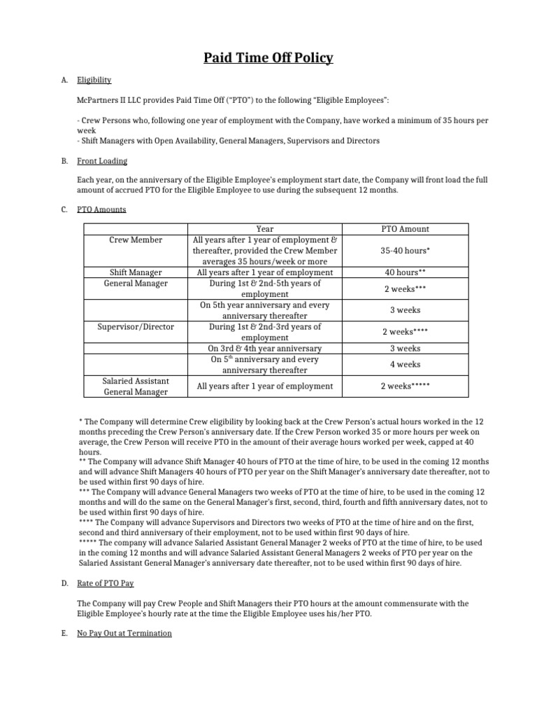 1659642180.5794501 Mcpartners Paid Time Off Policy | PDF | Employment ...