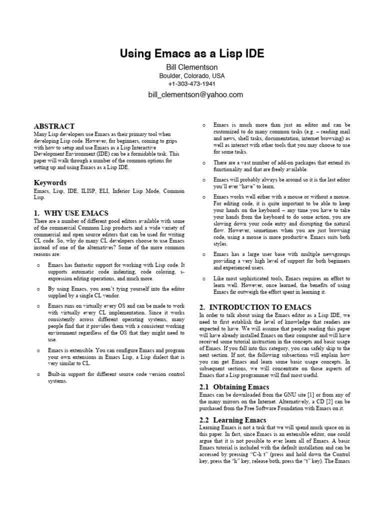 Using Emacs As A Lisp IDE | PDF | Software Development | Computer Science