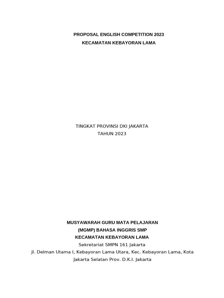 PROPOSAL ENGLISH COMPETITION 2023 Kecamatan Kebayoran Lama | PDF