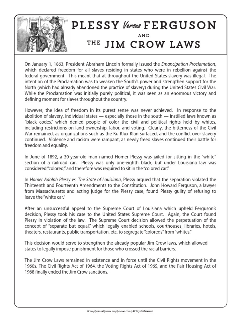 Jim Crow Laws and Their Origins | PDF | Jim Crow Laws | Plessy V. Ferguson