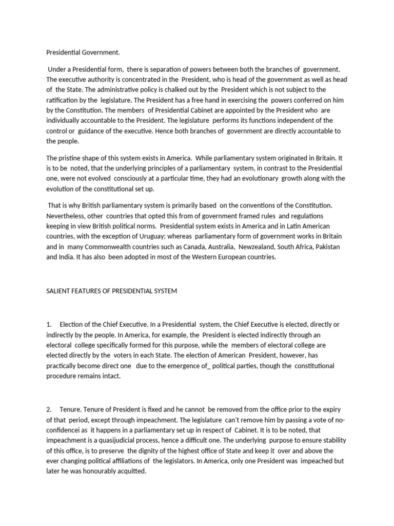 Features of Presidential Government | PDF | American Government ...
