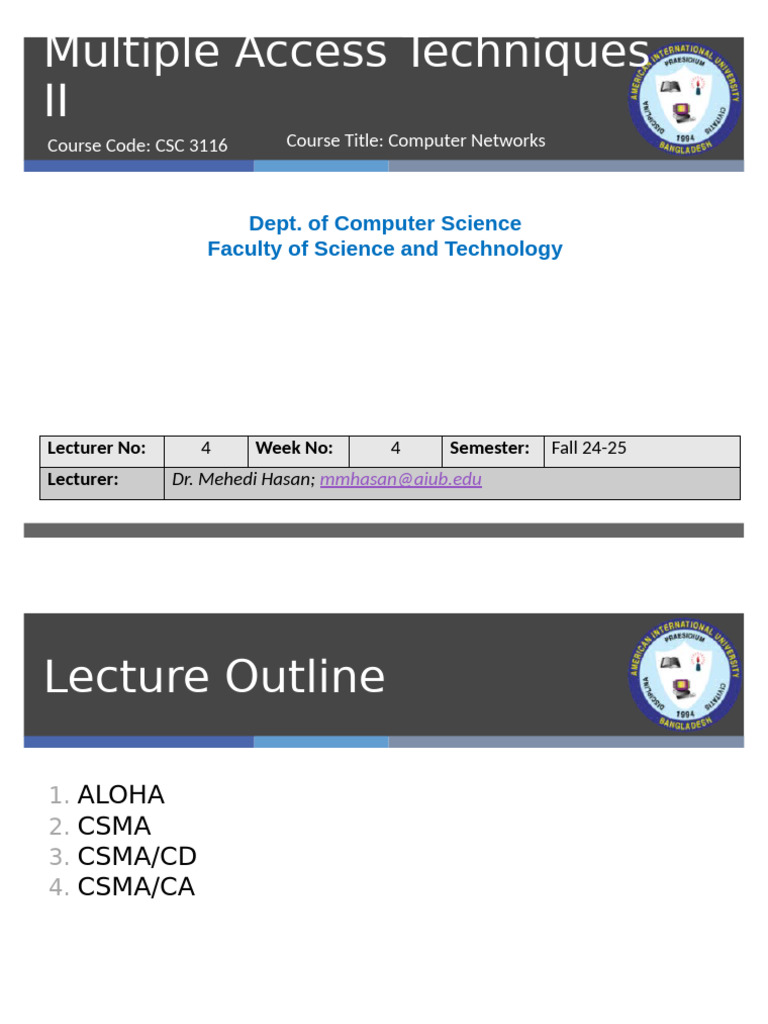 Cn Lecture 04 Datalink Layer Ii Pdf Computer Networking Data