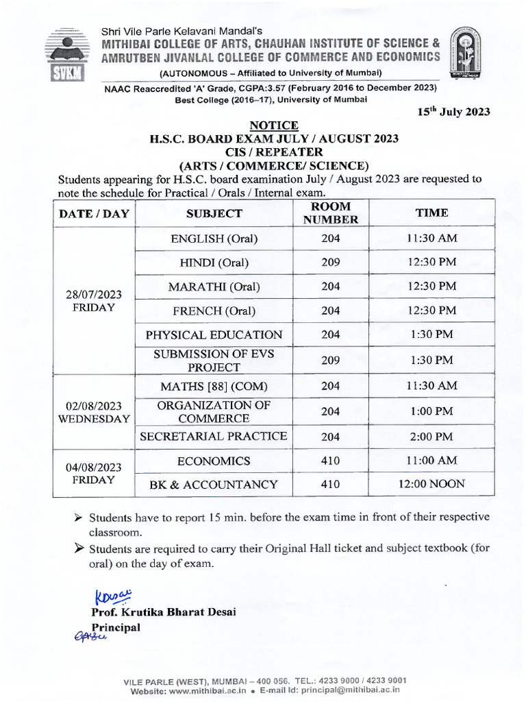 6767 - Download - Time Table HSC Board-2 | PDF