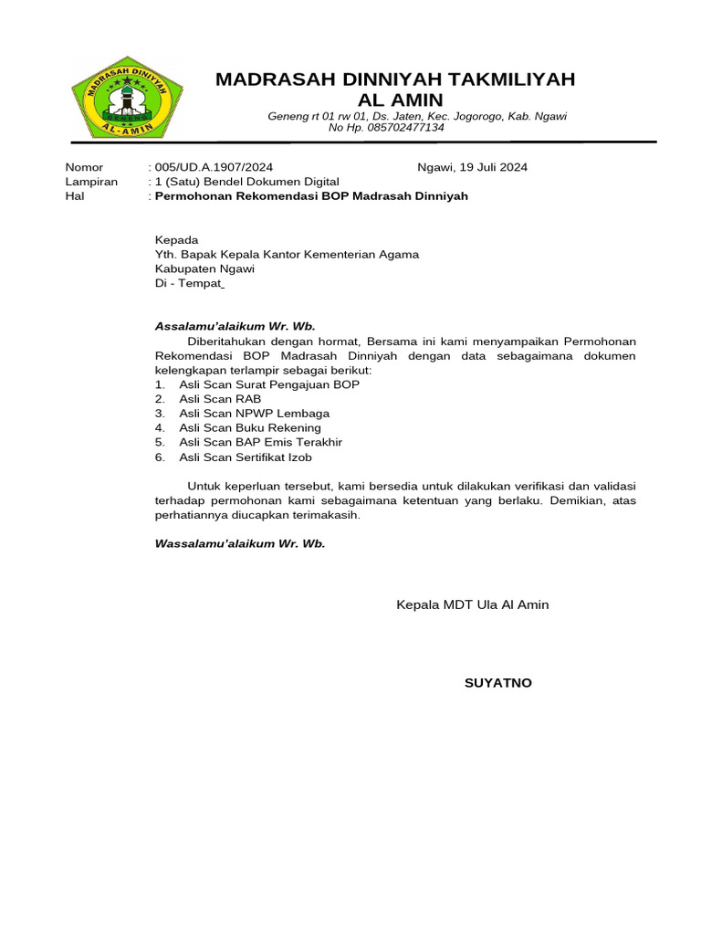 Surat Permohoan Rekom | PDF