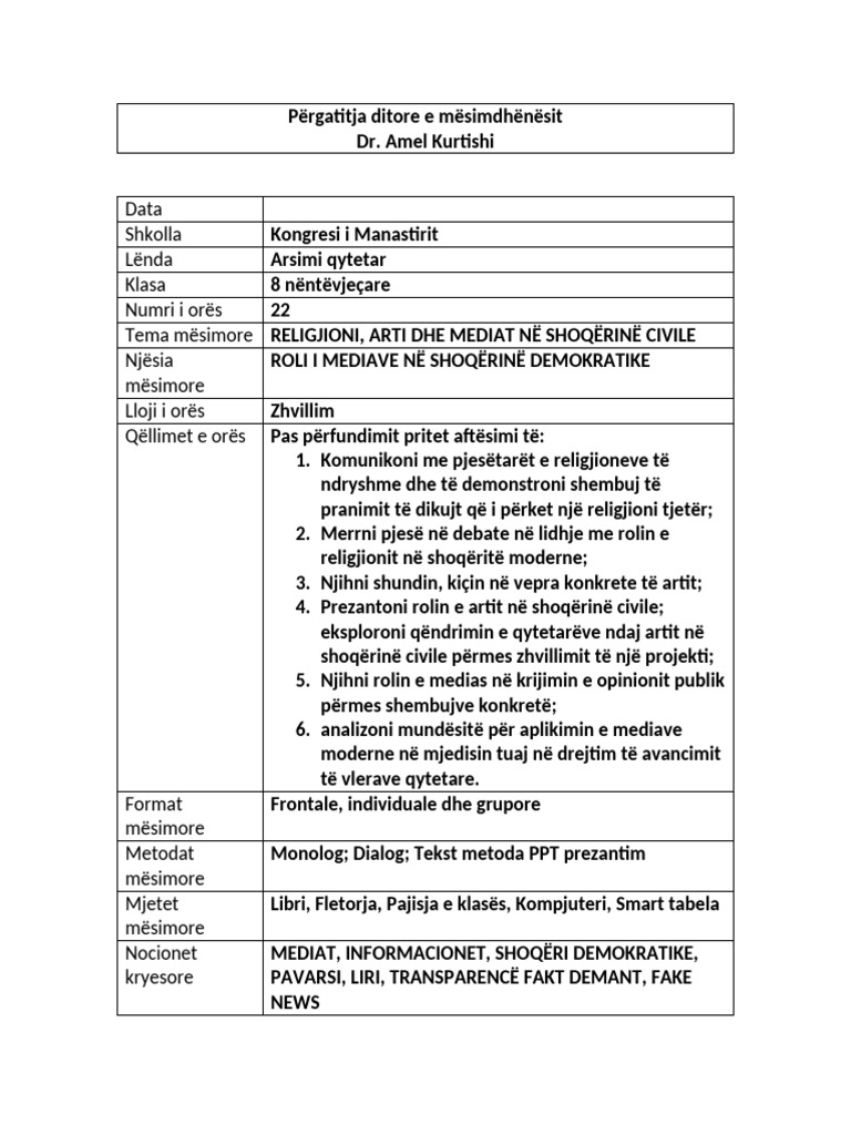 Pergatitje Ditore Arsimi Qytetar VIII-2023 | PDF