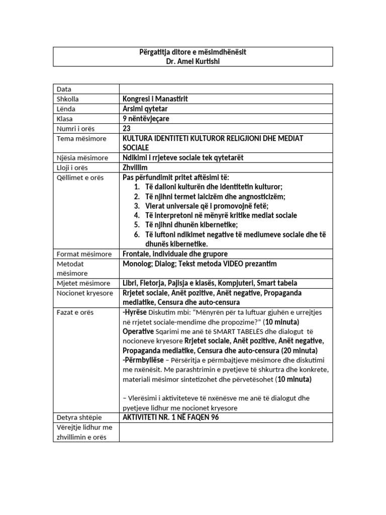 Pergatitje Ditore Arsimi Qytetar IX-2023 | PDF