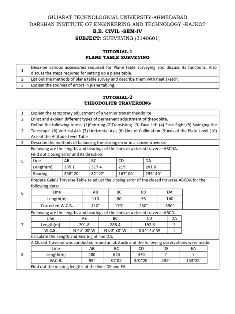 SURVEYING GTU Study Material Tutorials - Assignments ALL ...