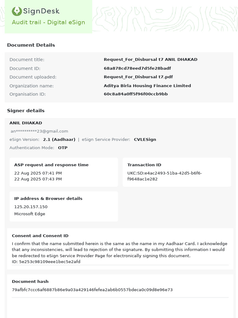 eSign Audit for Disbursal Request | PDF