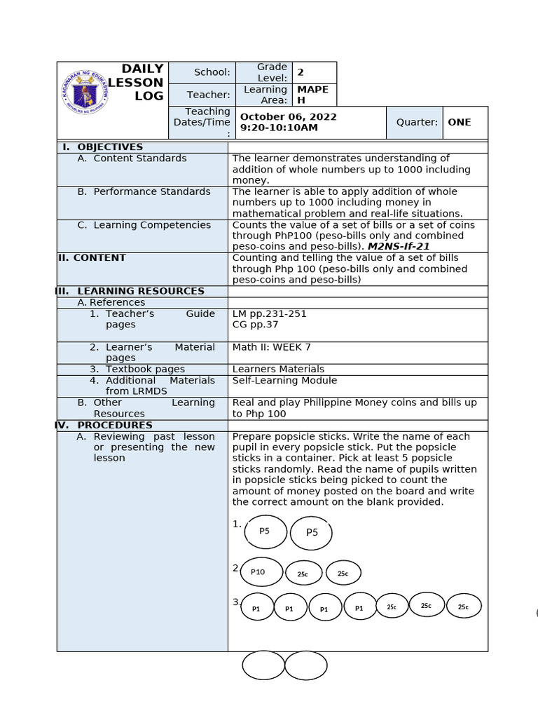 Grade 2 MAPE Daily Lesson Plan | PDF | Learning