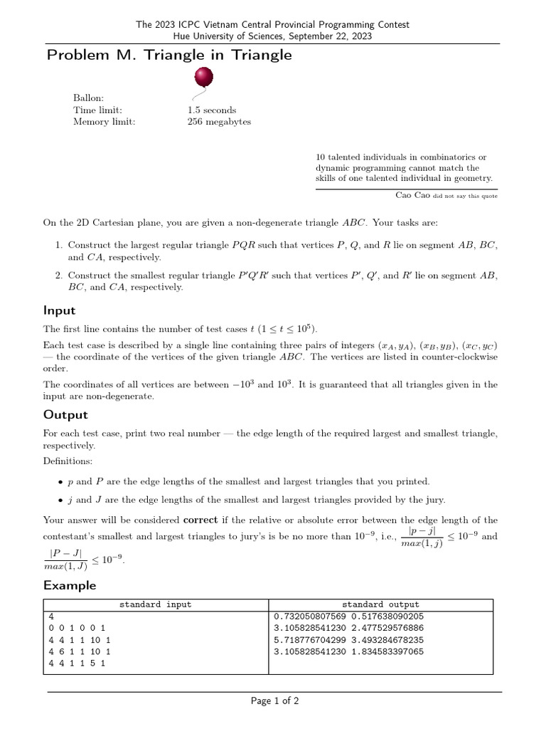 Triangle in Triangle Problem Solutions | PDF | Triangle | Elementary ...